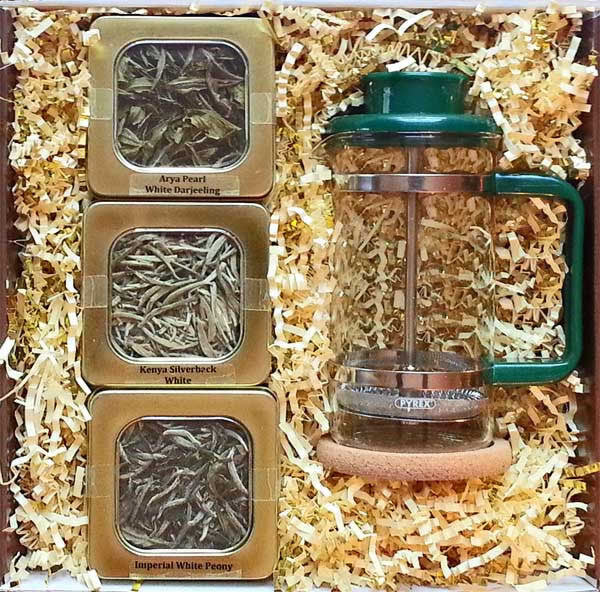 White Tea Gift Sampler: T-Press & 3 Tins of White Tea!